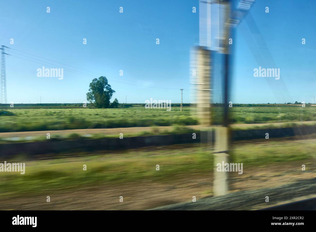 Nice moving view of a very green and lush countryside landscape with ...