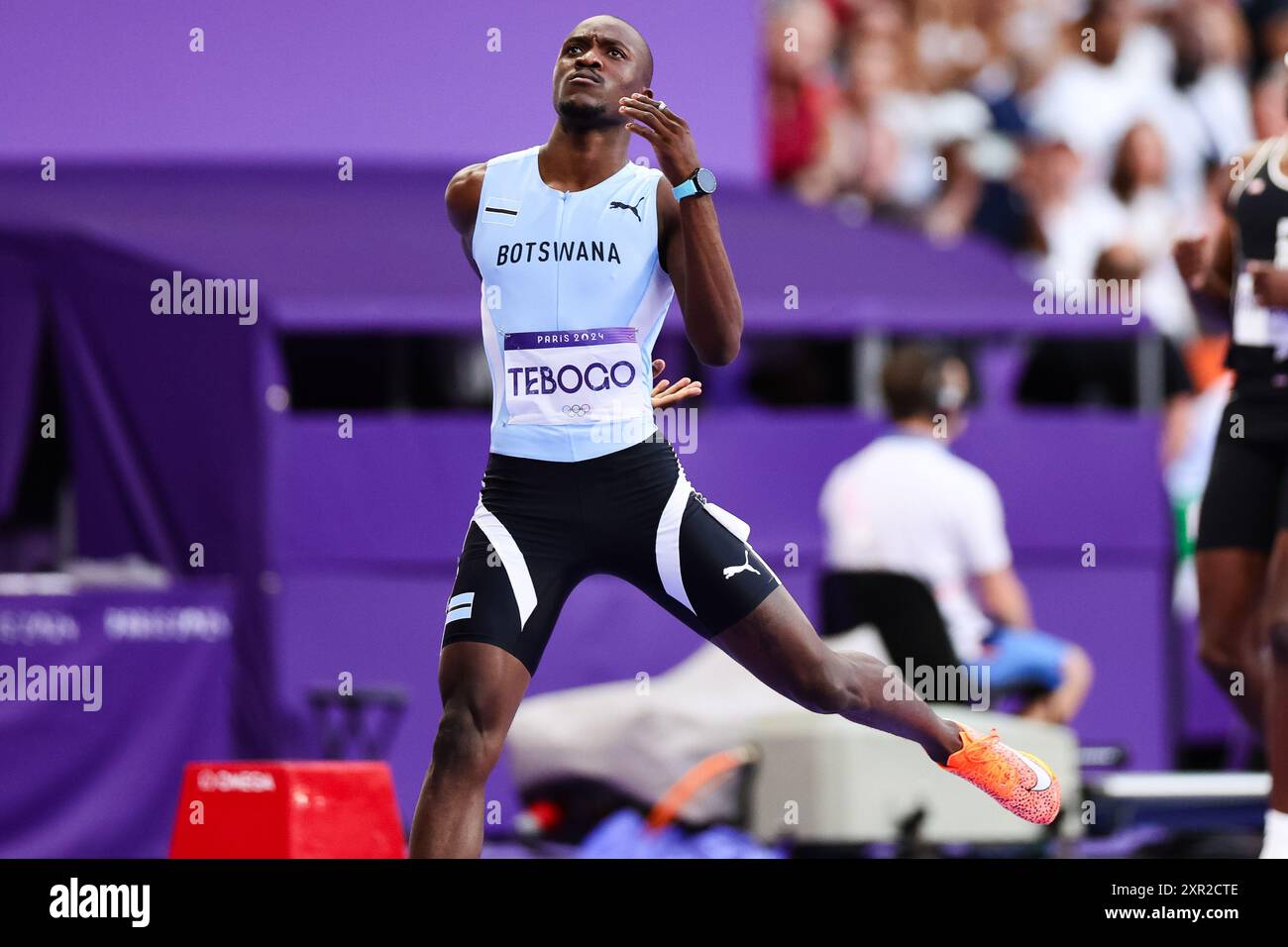 Paris, France, 8 August, 2024. Letsile Tabogo of Botswana wins Gold in ...