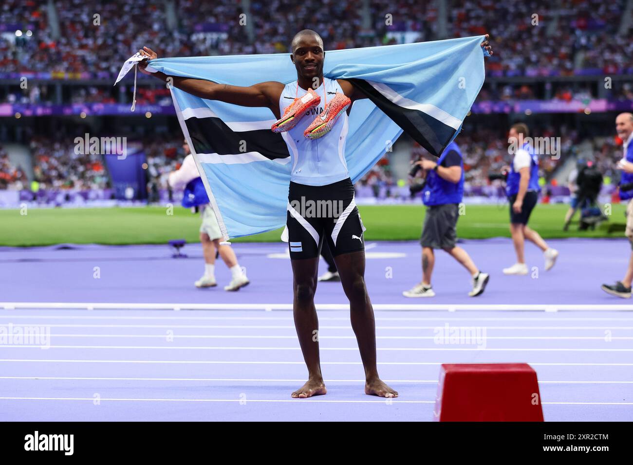 Paris, France, 8 August, 2024. Letsile Tebogo of Botswana celebrates ...