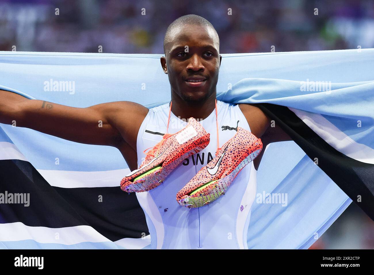 Paris, France, 8 August, 2024. Letsile Tebogo of Botswana celebrates ...