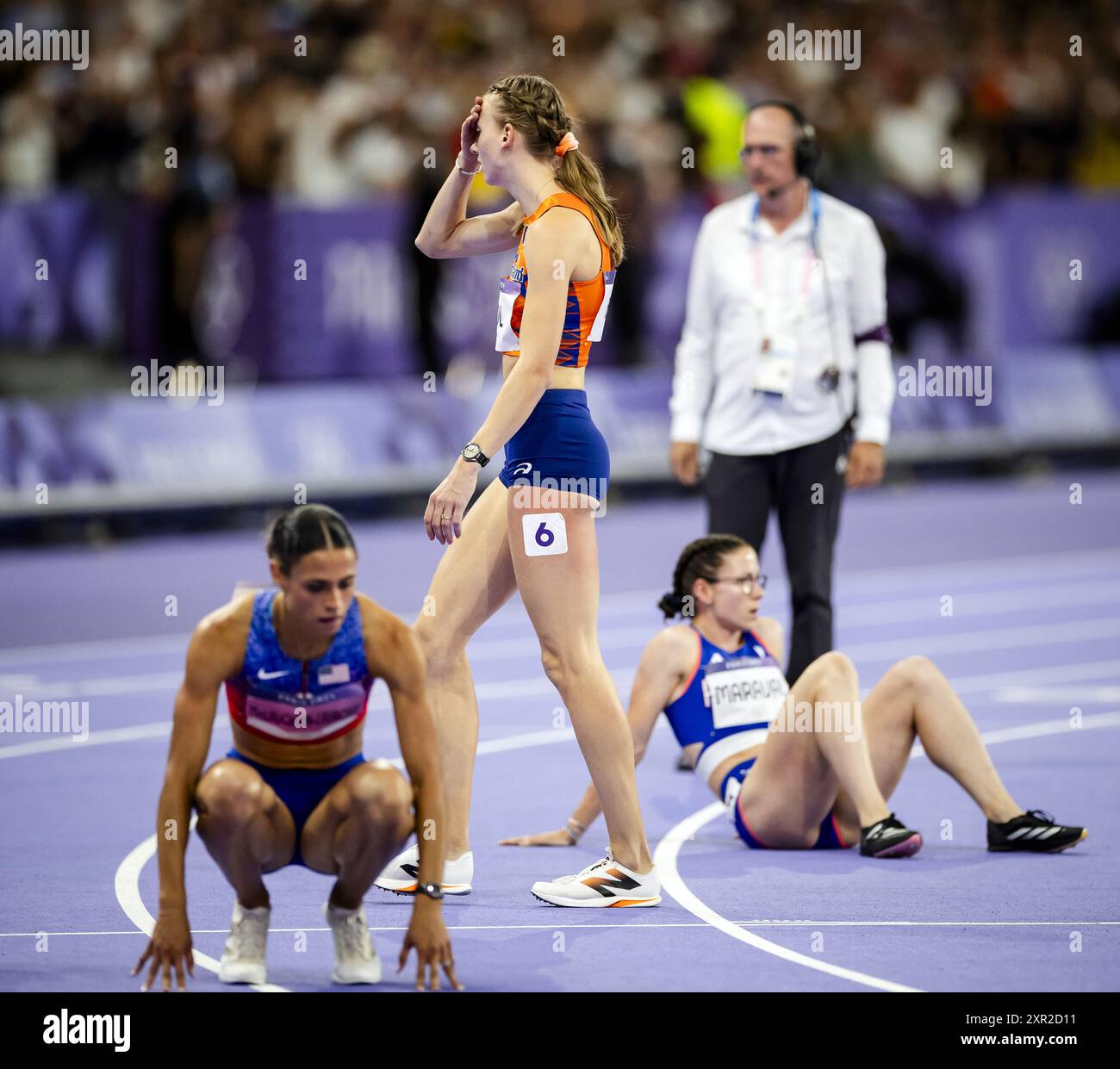 PARIS - Femke Bol after the final of the 400 meter hurdles during the ...