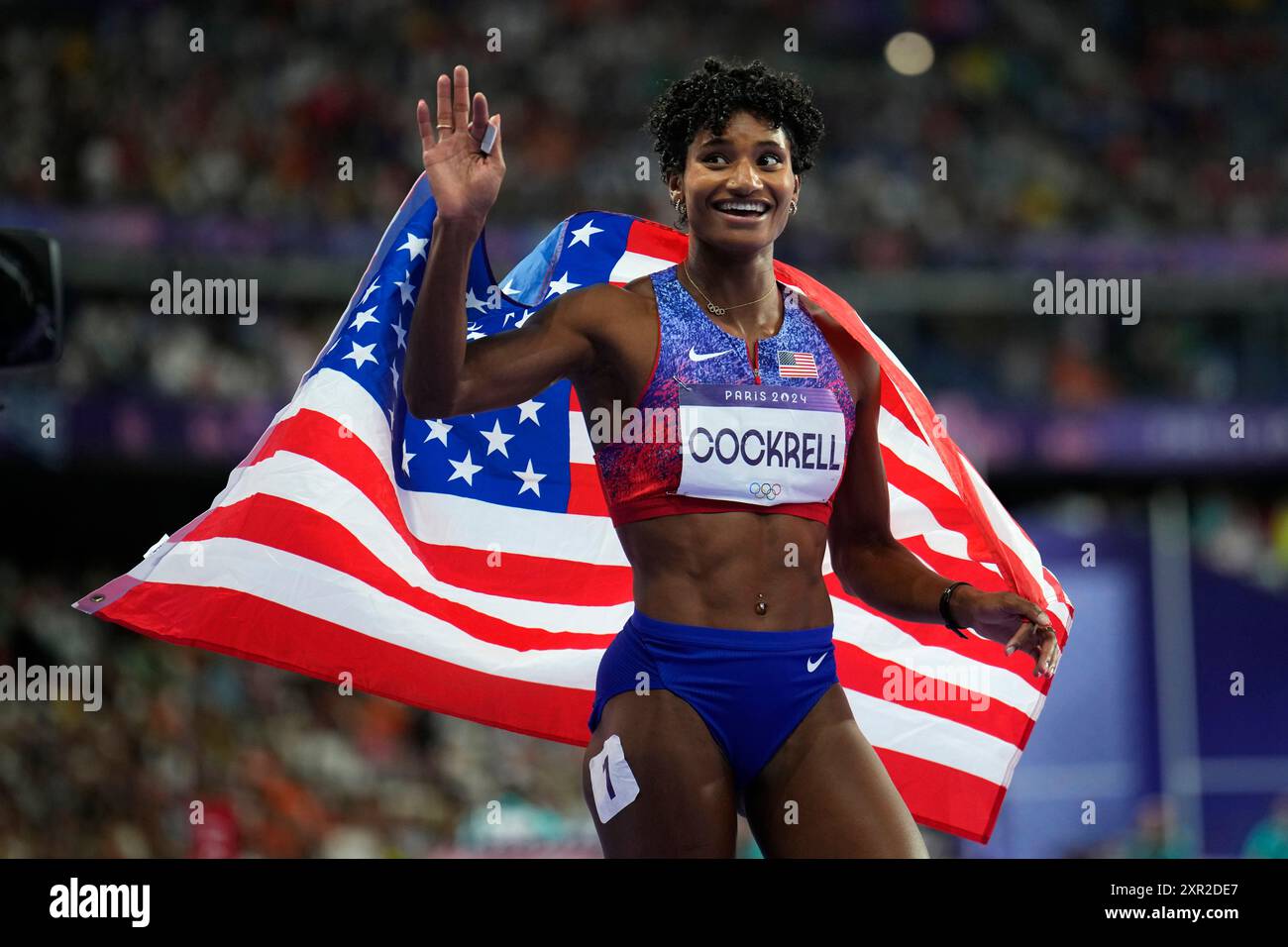 Anna Cockrell, of the United States, celebrates after her second place ...