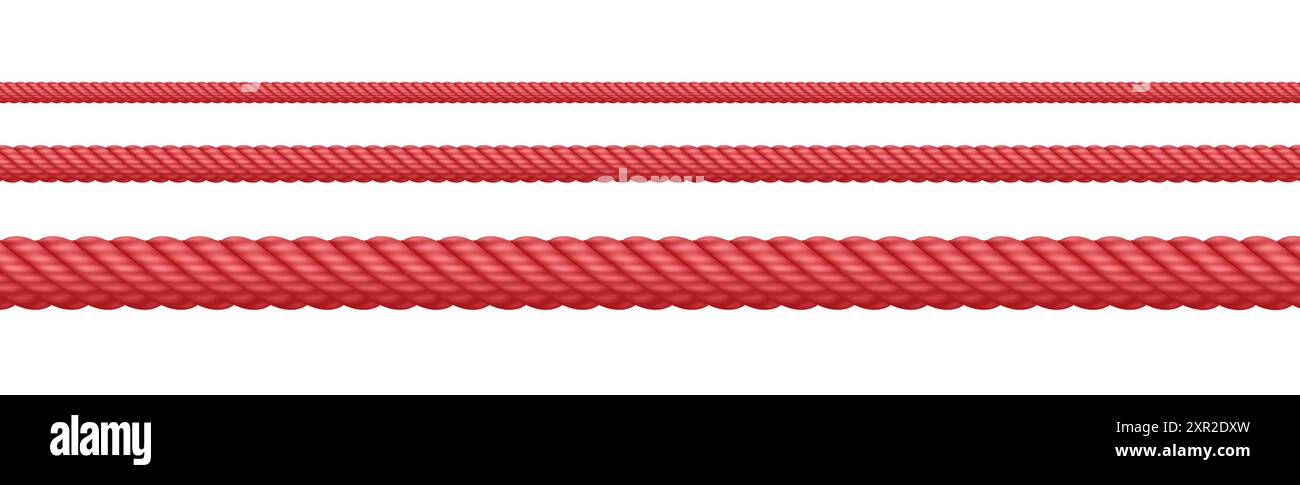 Red rope string, realistic jute cord, hemp twisted rope isolated on ...