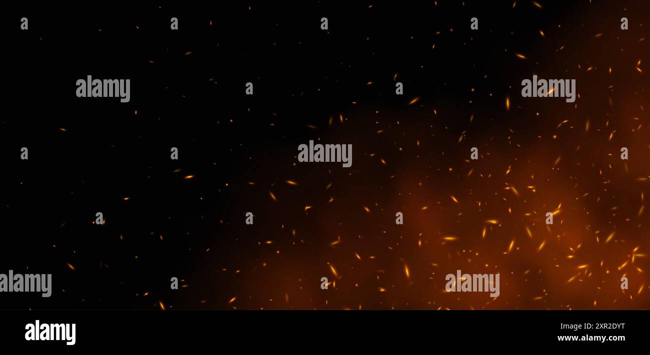 Flame with sparks, fire with flying cinder, abstract glowing embers ...