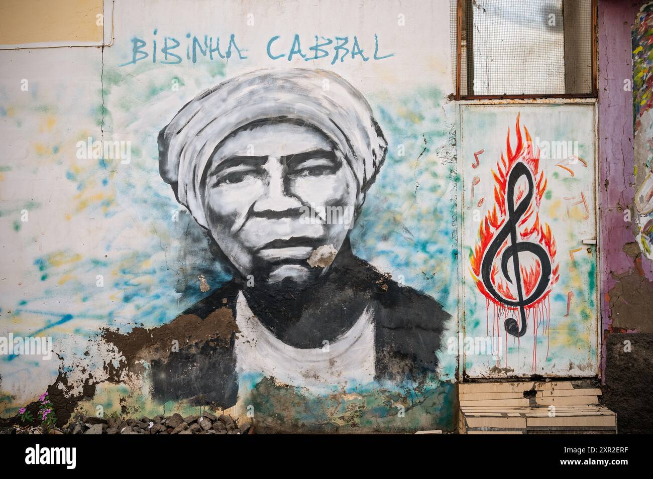 Street art with singer Bibinha Cabral from Tarrafal, Santiago island ...