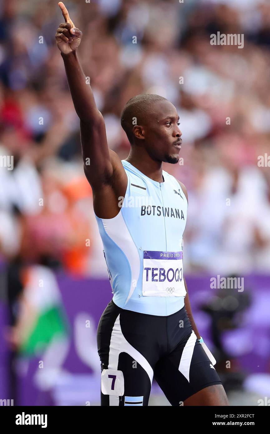 PARIS, FRANCE - AUGUST 08: Letsile Tebogo of Botswana celebrates ...