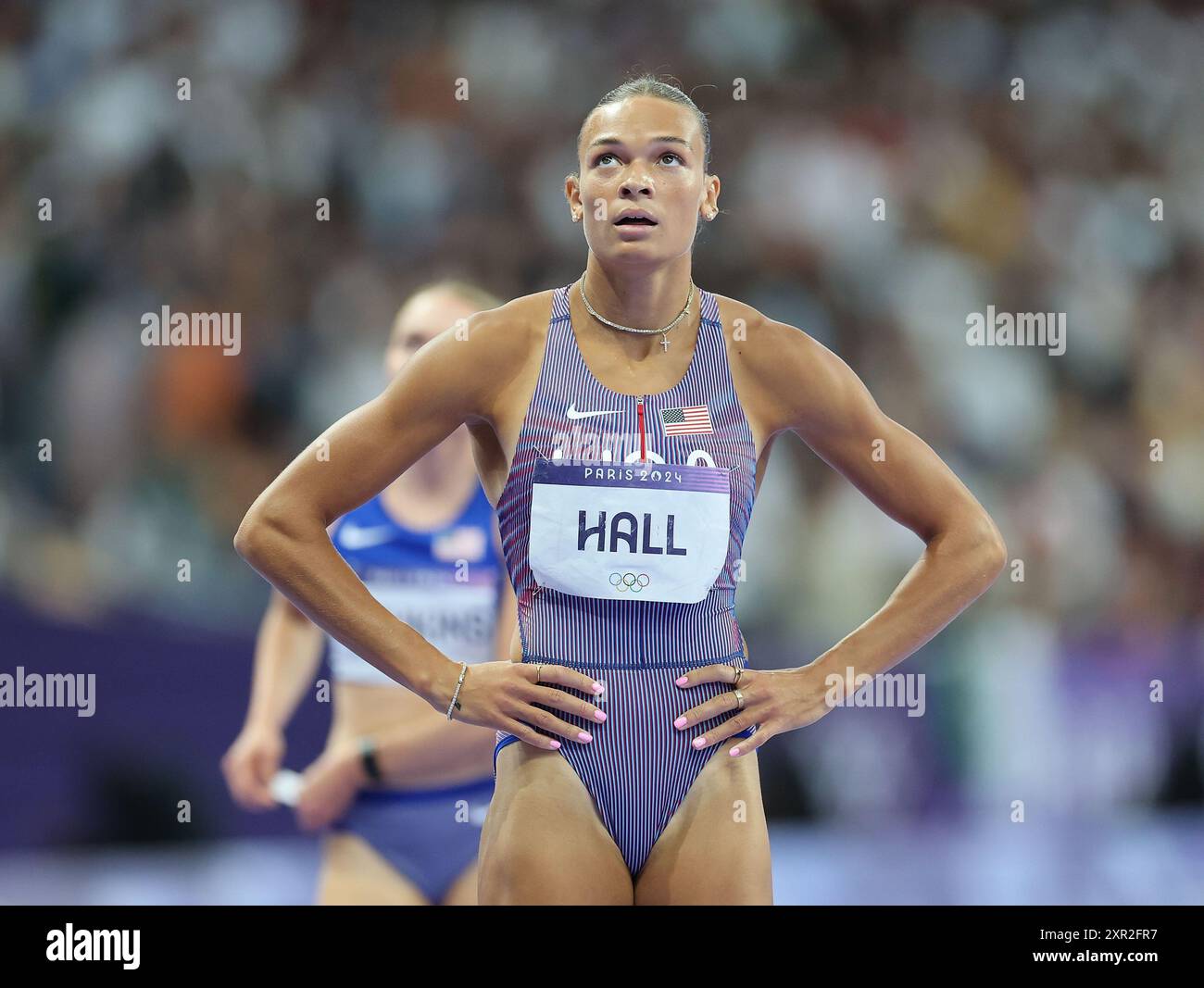 Paris, France. 8th Aug, 2024. Anna Hall of the United States reacts ...