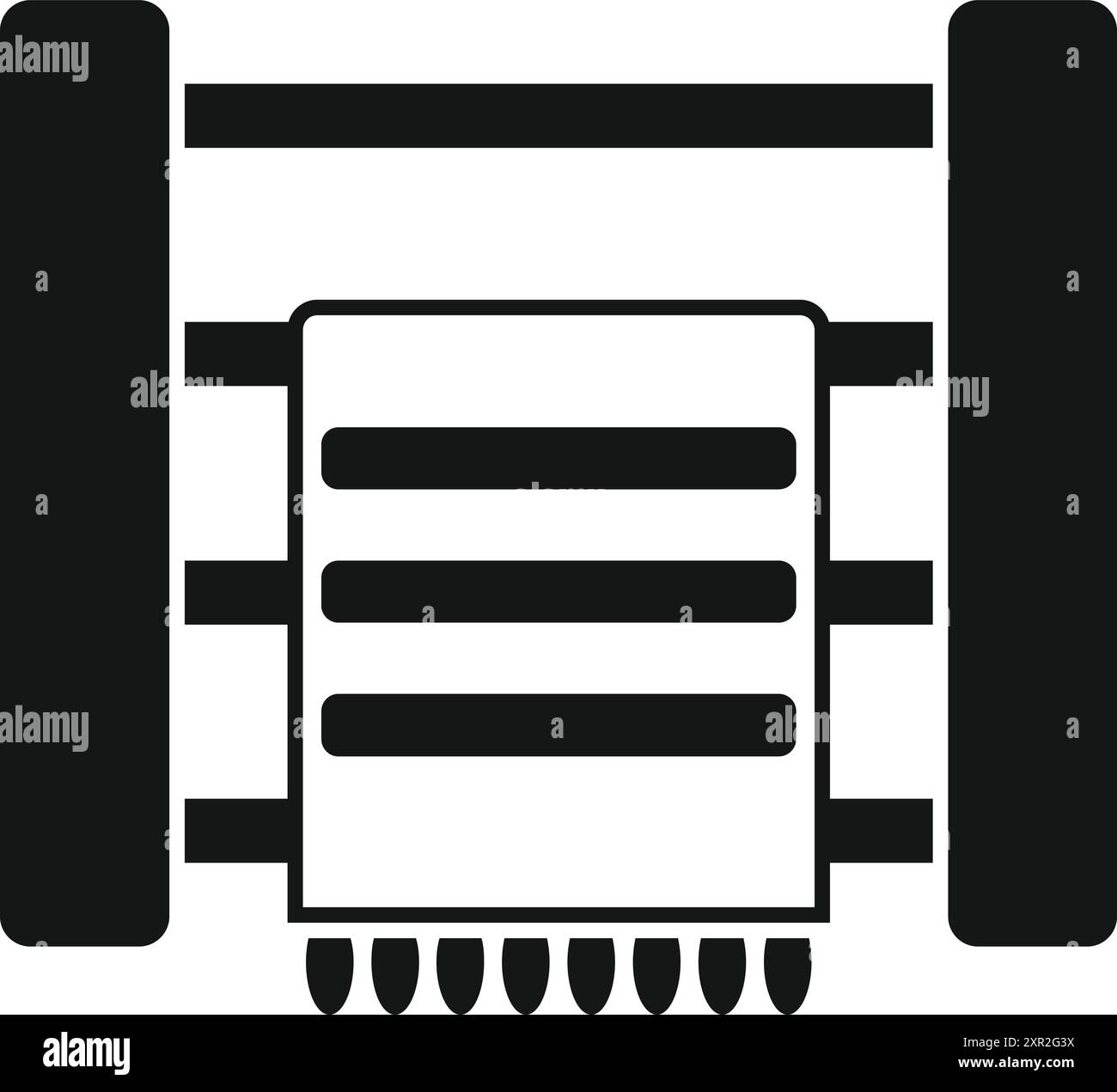 Black simple icon of a textile production machine processing fabric ...