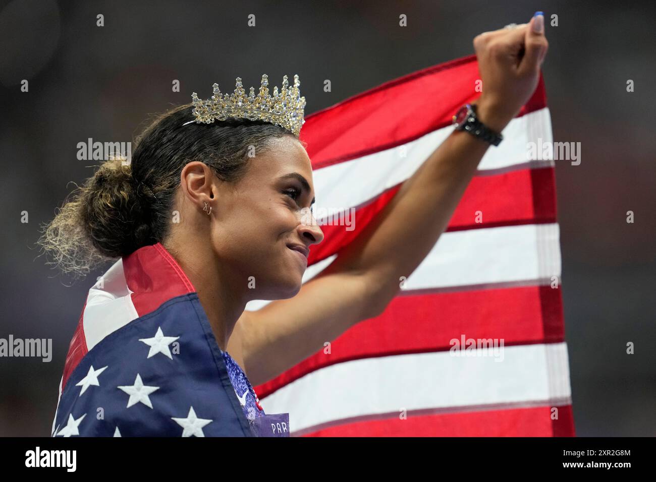 Sydney McLaughlin-Levrone, of the United States, celebrates after ...