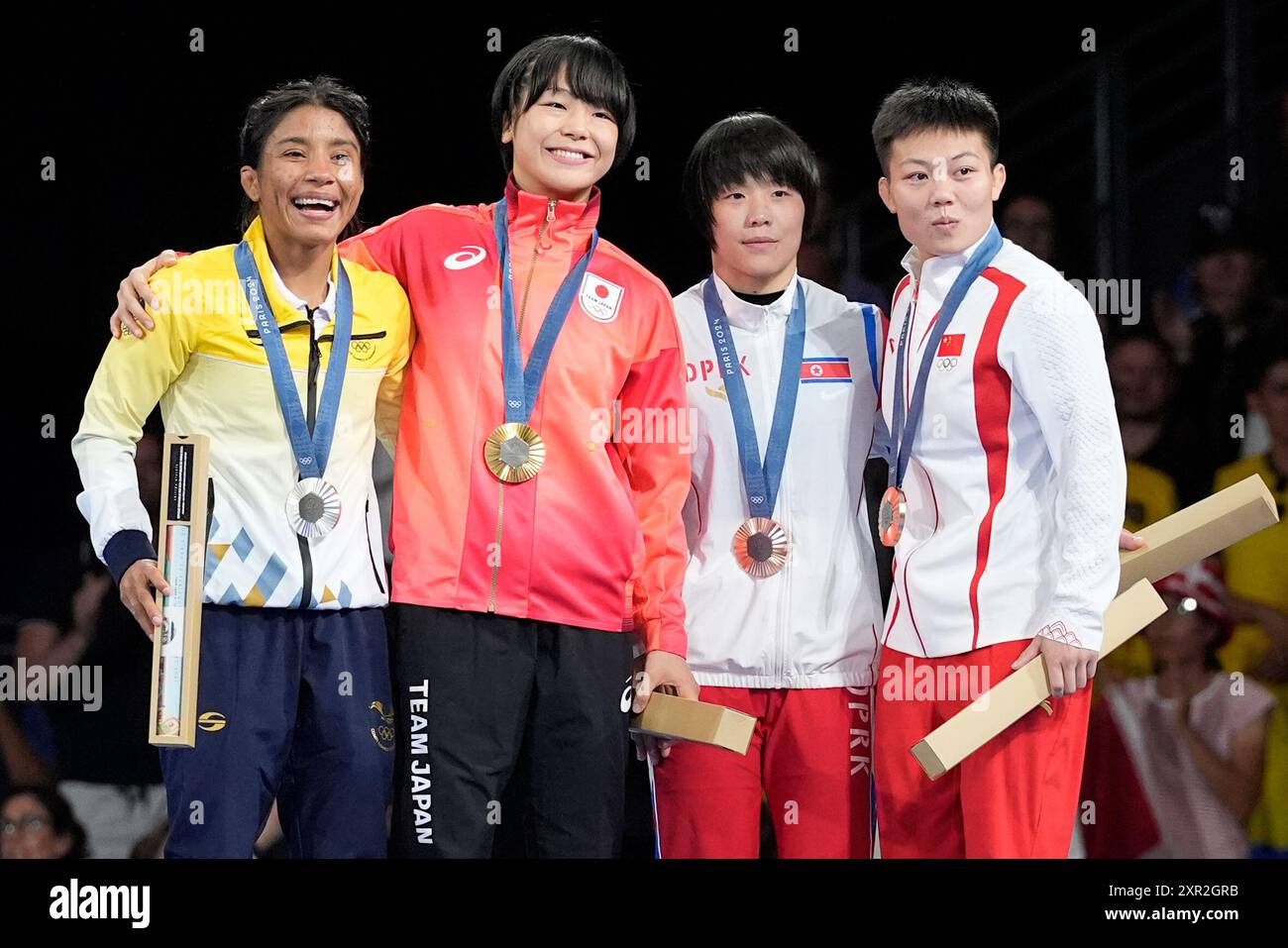 Medalists, from left, Ecuador's Lucia Yamileth Yepez Guzman, silver ...