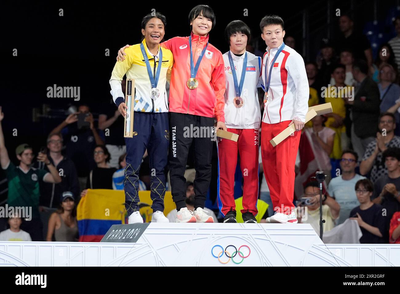 Medalists, from left, Ecuador's Lucia Yamileth Yepez Guzman, silver ...