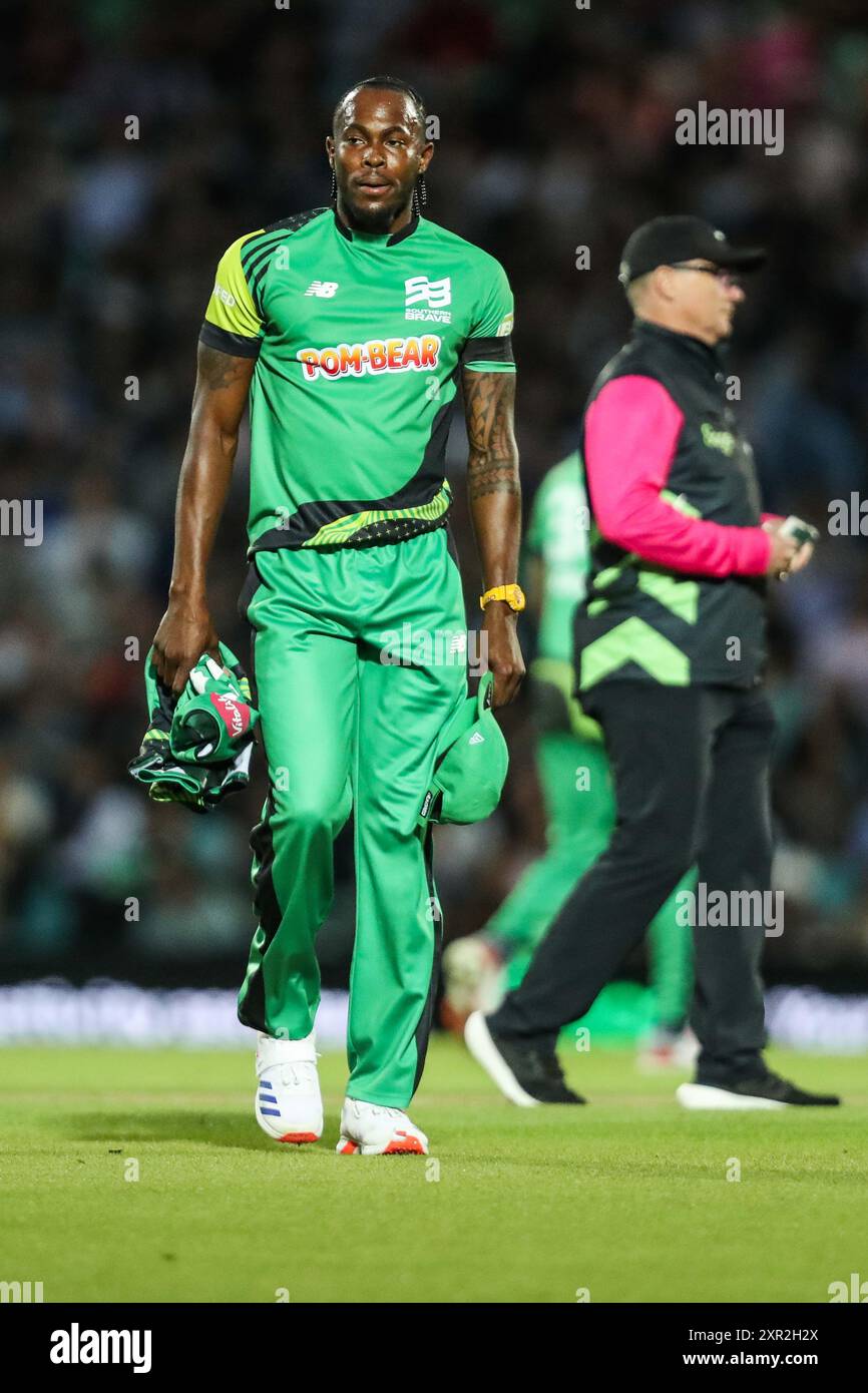 Jofra Archer of Southern Brave looks on during the The Hundred match ...