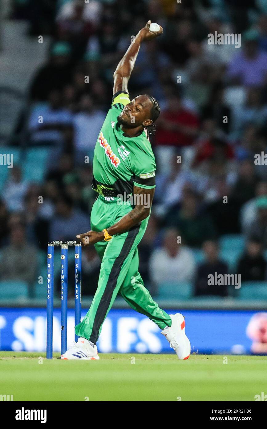Jofra Archer of Southern Brave bowls during the The Hundred match Oval ...