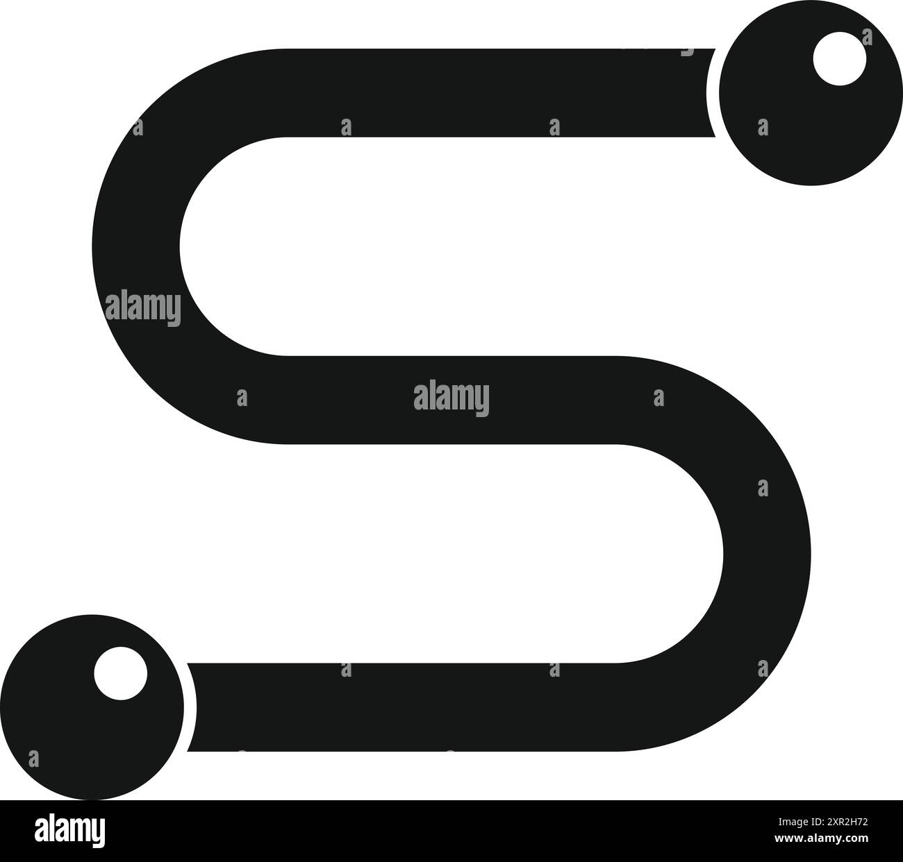 Simple black icon of a planned route with two round location markers ...