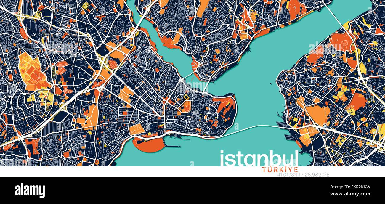 Vibrant Artistic Interpretation of Istanbul's City Map in Vivid Colors ...