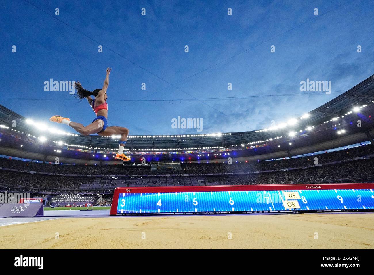 Tara Davis-Woodhall, of the United States, competes in the women's long ...