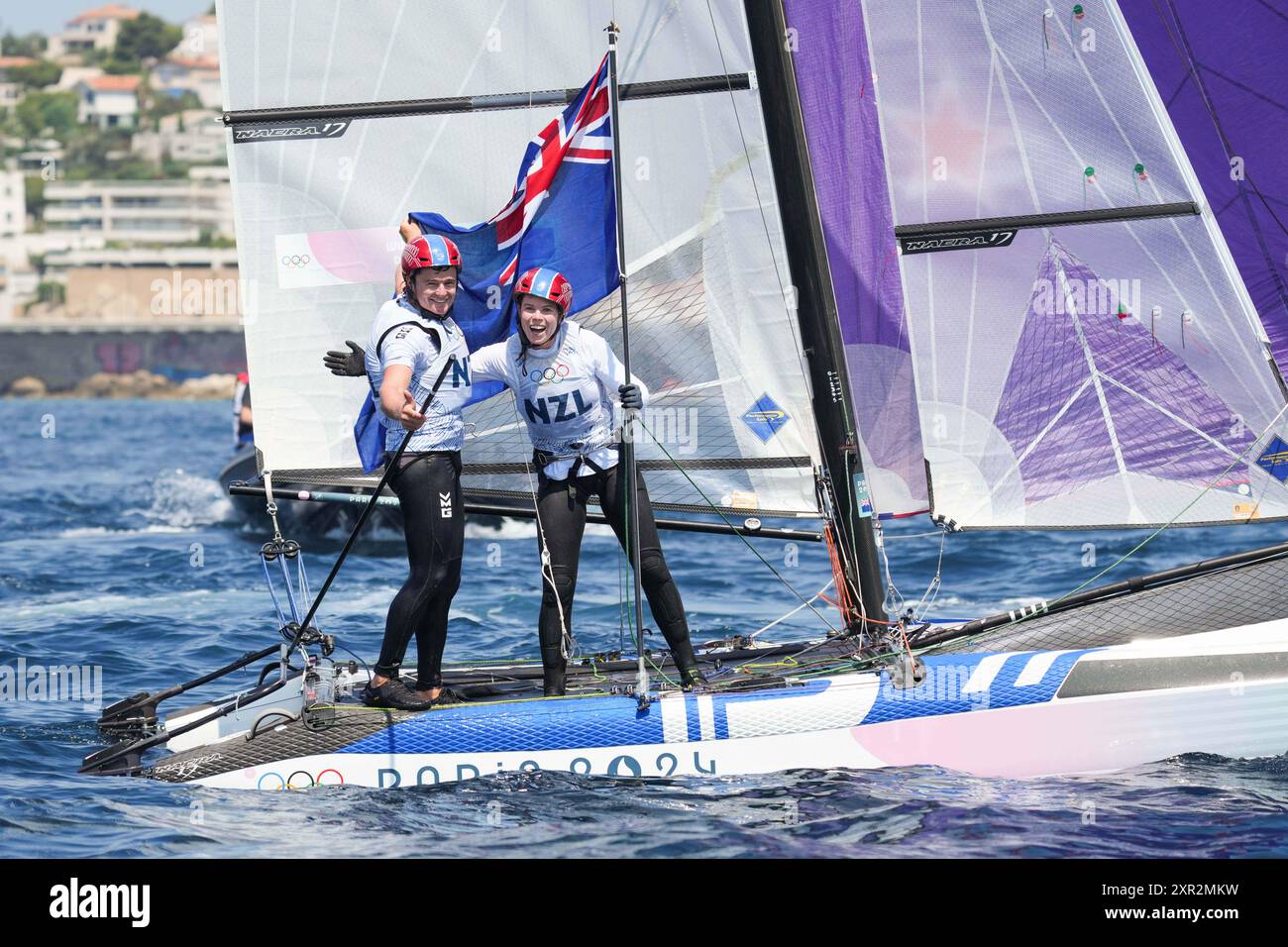 Marseille, France. 8th Aug, 2024. Micah Wilkinson (L) and Erica Dawson ...