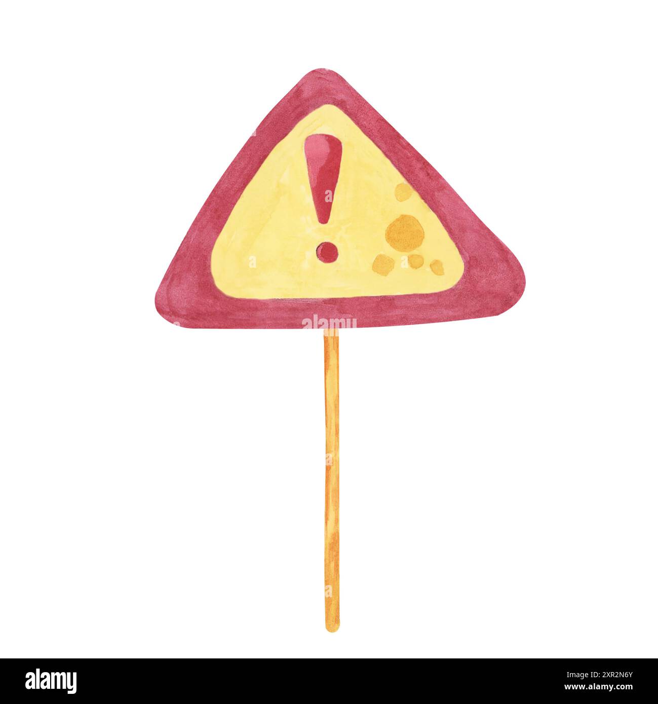 Triangular yellow and red caution sign with an exclamation mark, done ...