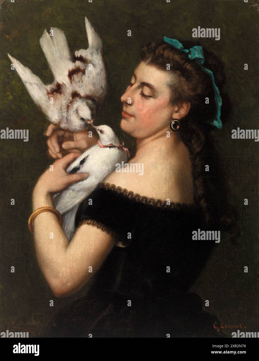 Woman with Pigeons. Gustave Courbet. Mid-1860s Stock Photo - Alamy