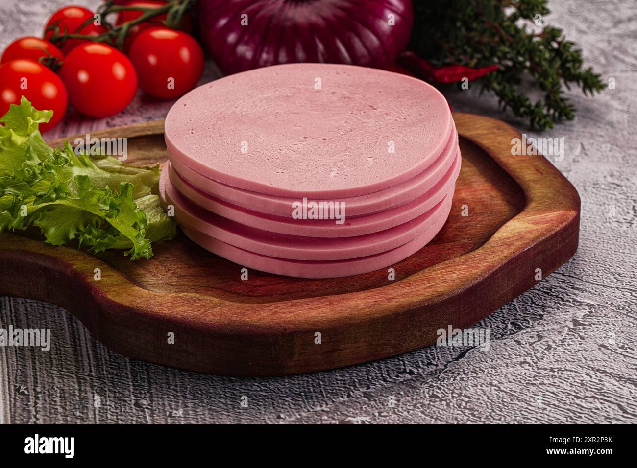 Boiled pork sliced sausage stack for breakfast Stock Photo - Alamy