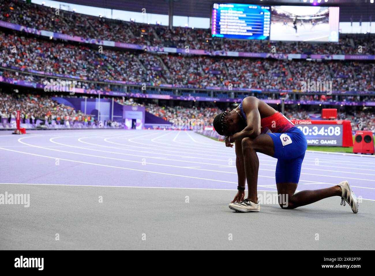 Noah Lyles, of the United States, reacts after competing in the men's ...