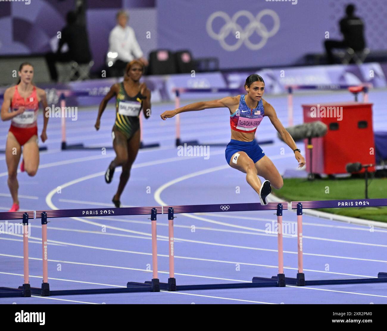 MCLAUGHLIN-LEVRONE Sydney of United States (R) competes during the ...