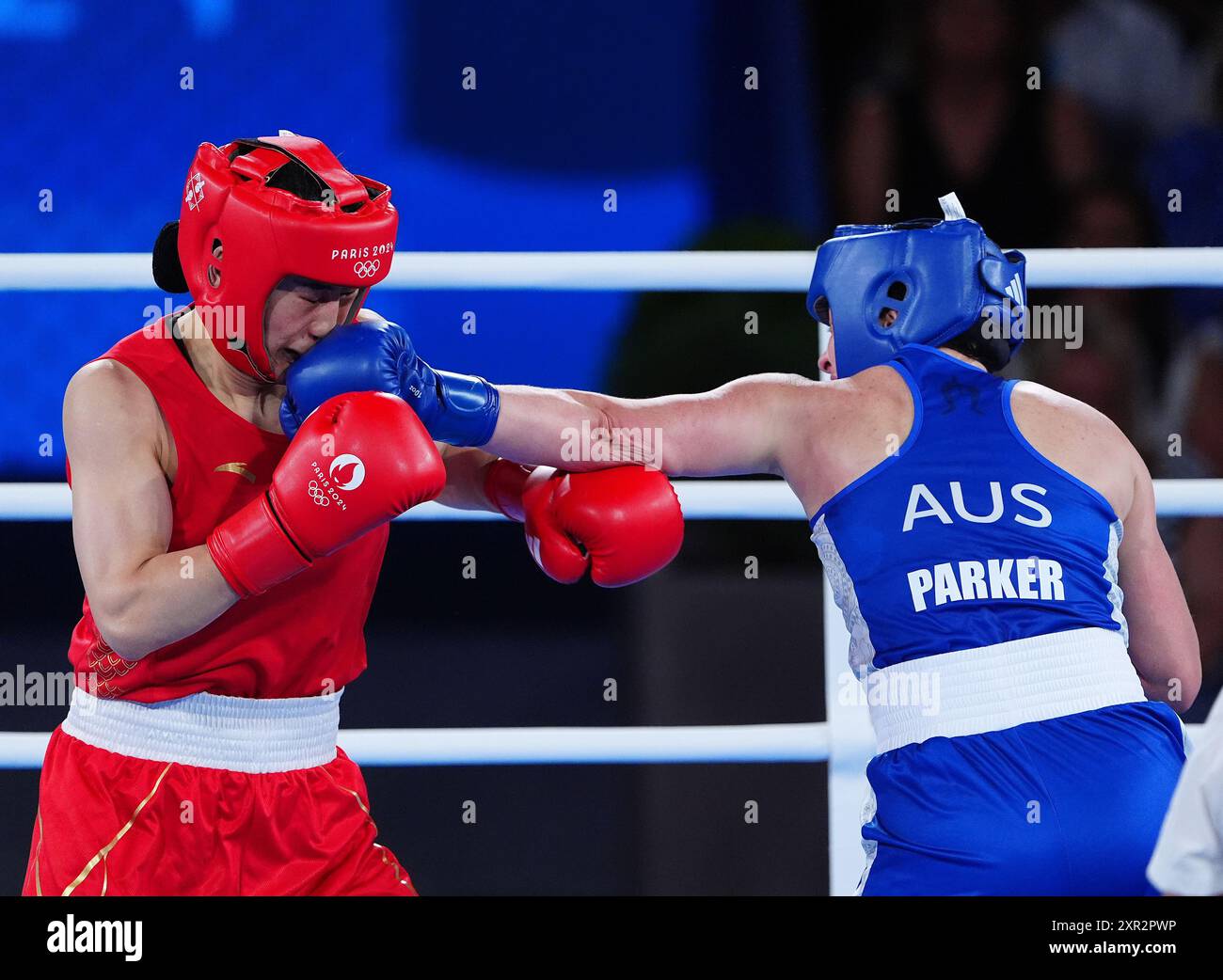 Australia’s Caitlin Parker (right) in action against China’s Qian Li ...