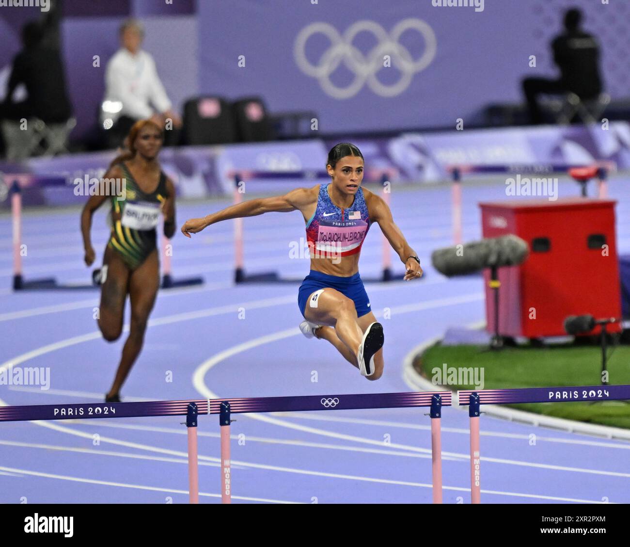 MCLAUGHLIN-LEVRONE Sydney of United States (R) competes during the ...