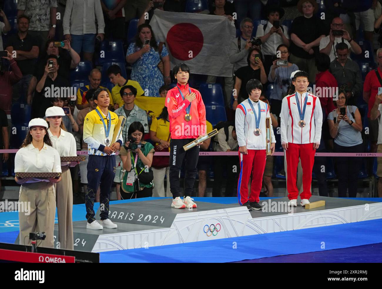 (L to R) Ecuador's YEPEZ GUZMAN Lucia Yamileth, silver, Japan's ...