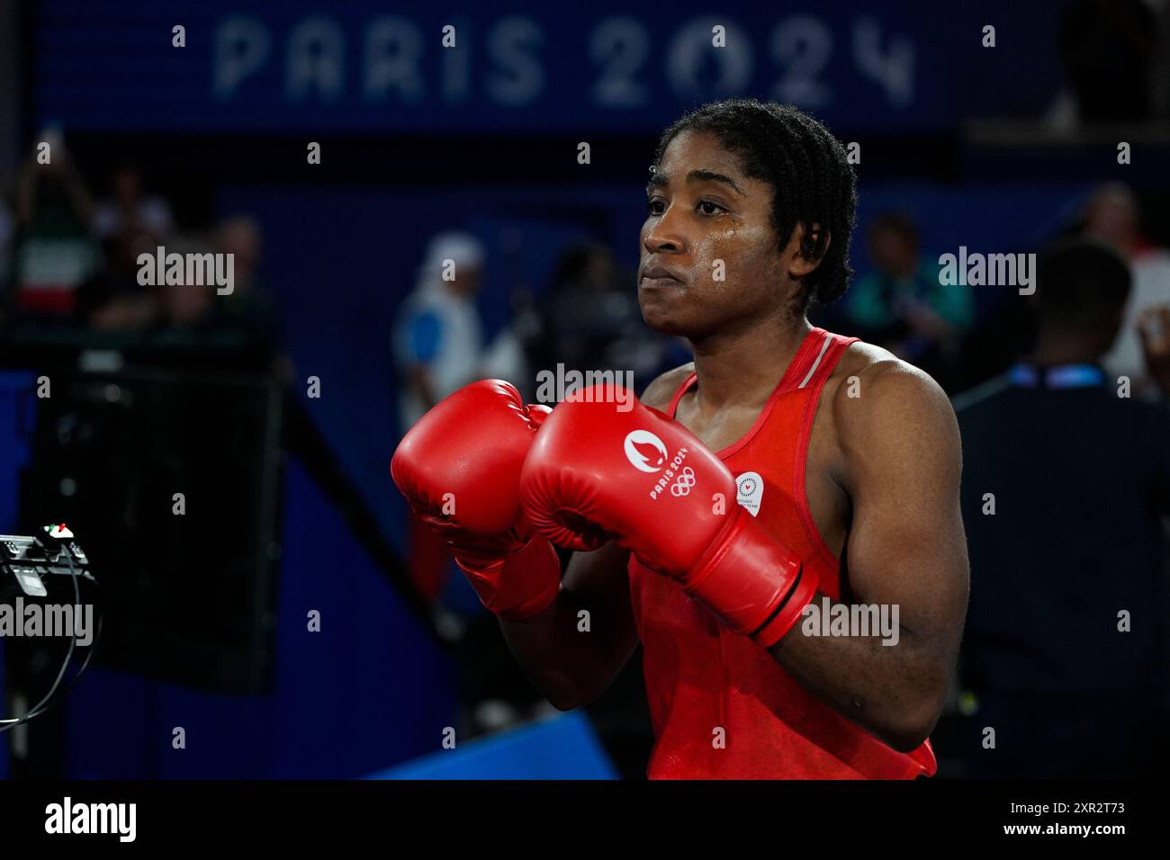Refugee Olympic Team's Cindy Ngamba prepares to fight Panama's Atheyna ...