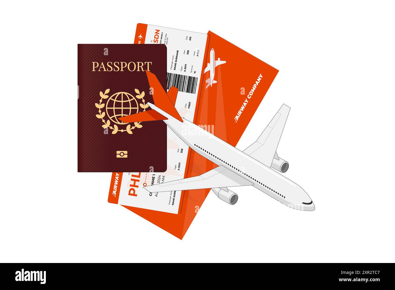 Passenger Airplane Flying Above International Passport With Airway