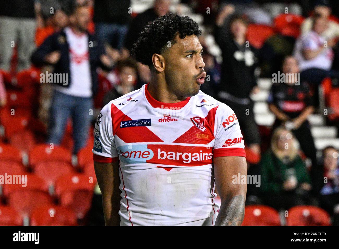 Waqa Blake of St. Helens celebrates his try to make it 8-4 St. Helens ...