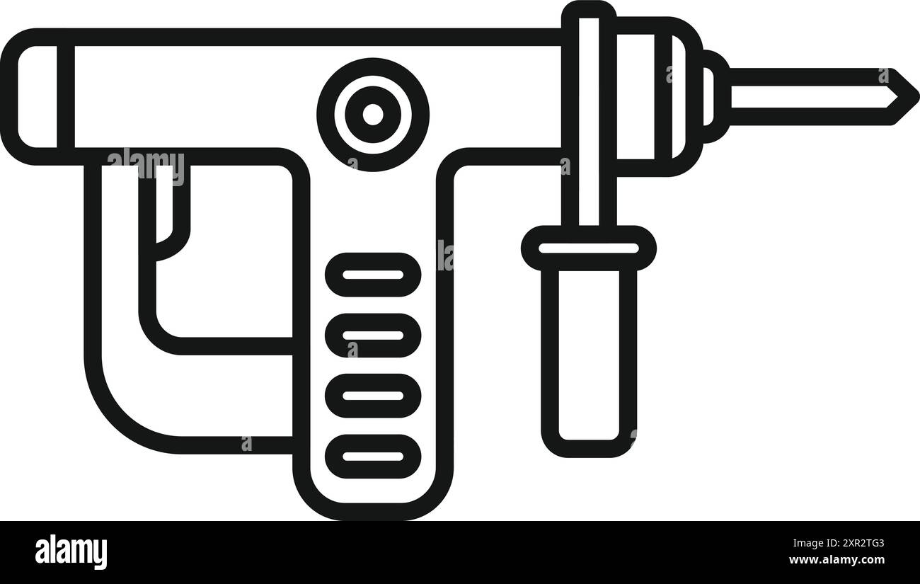 Line drawing of an electric hammer drill, a powerful tool for drilling ...