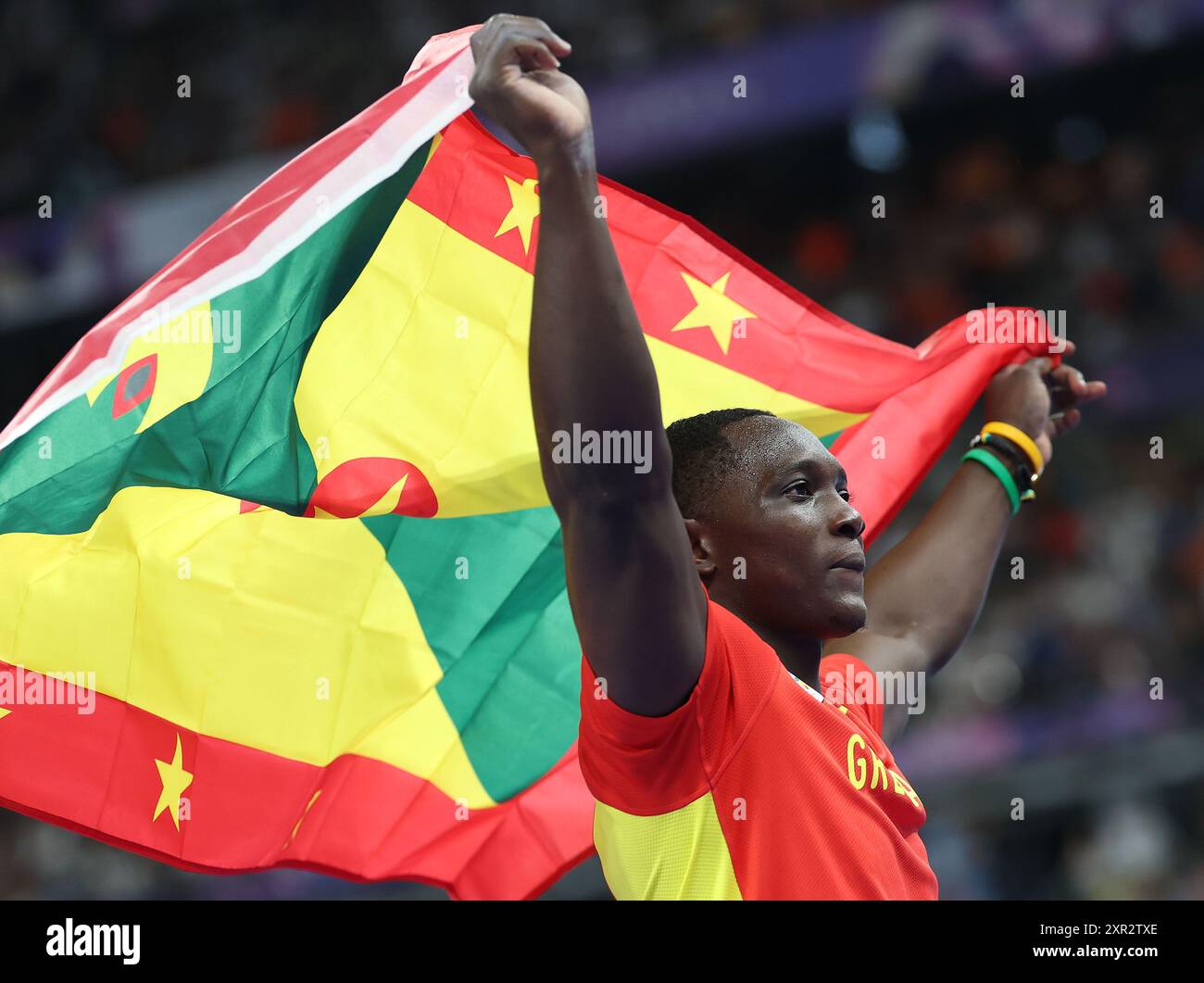 Paris, France. 8th Aug, 2024. Anderson Peters of Grenada reacts after ...