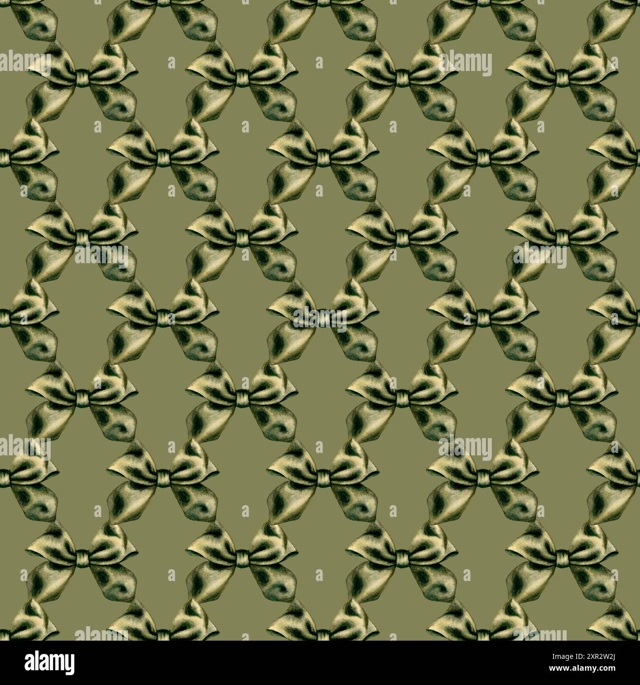Green bows on a green background are made with watercolors as a ...