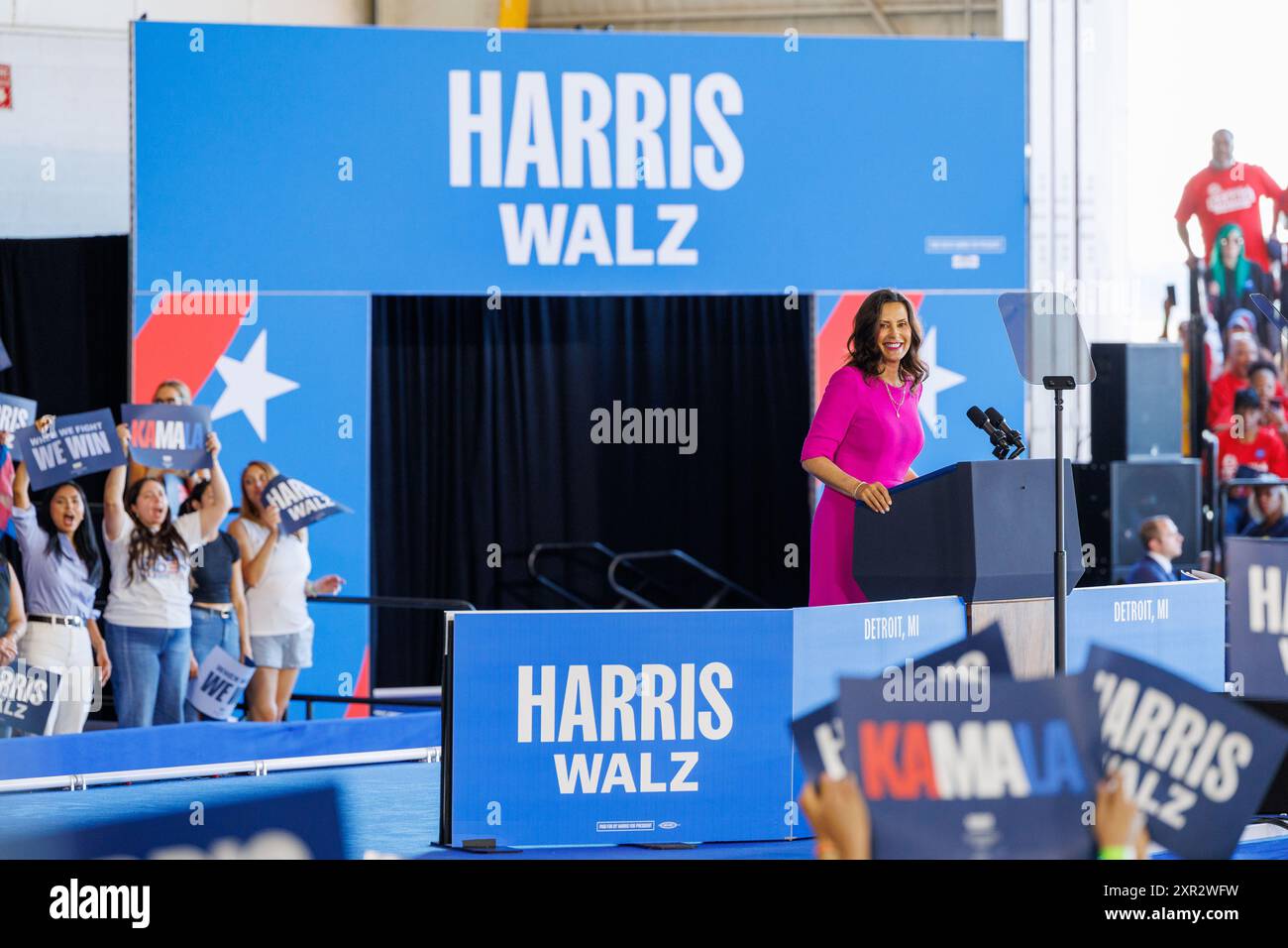 Romulus, Michigan, USA. 7th Aug, 2024. Michigan Gov. GRETCHEN WHITMER ...