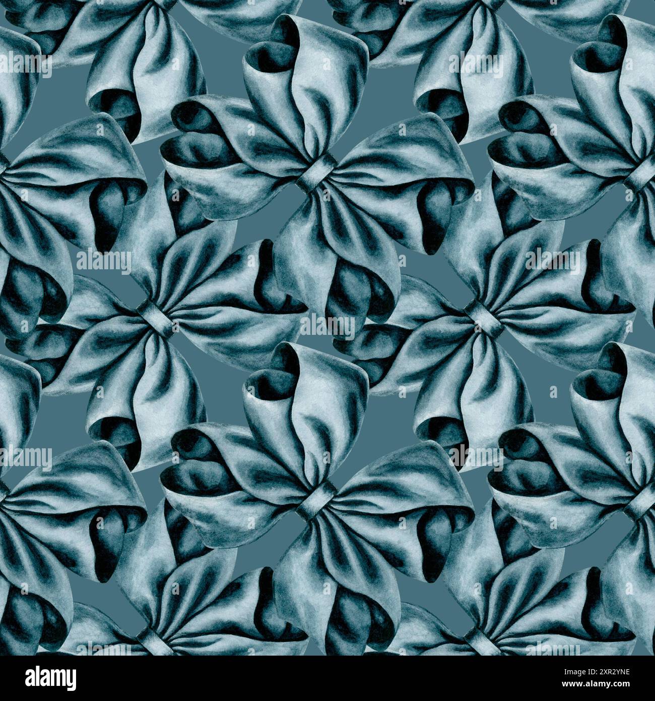 Grey bows on a gray background are made with watercolors as a seamless ...