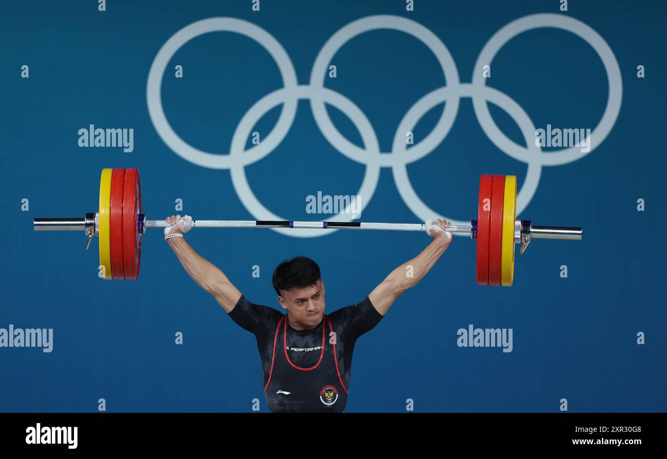 Paris, France. 8th Aug, 2024. Rizki Juniansyah of Indonesia competes ...