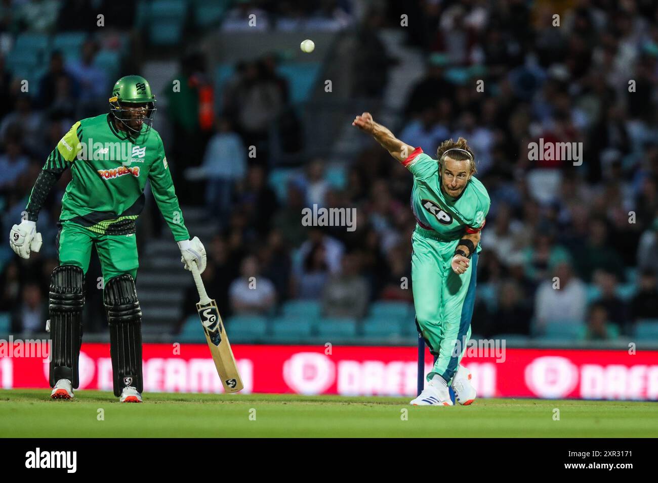 Tom Curran of Oval Invincibles bowls during the The Hundred match Oval ...