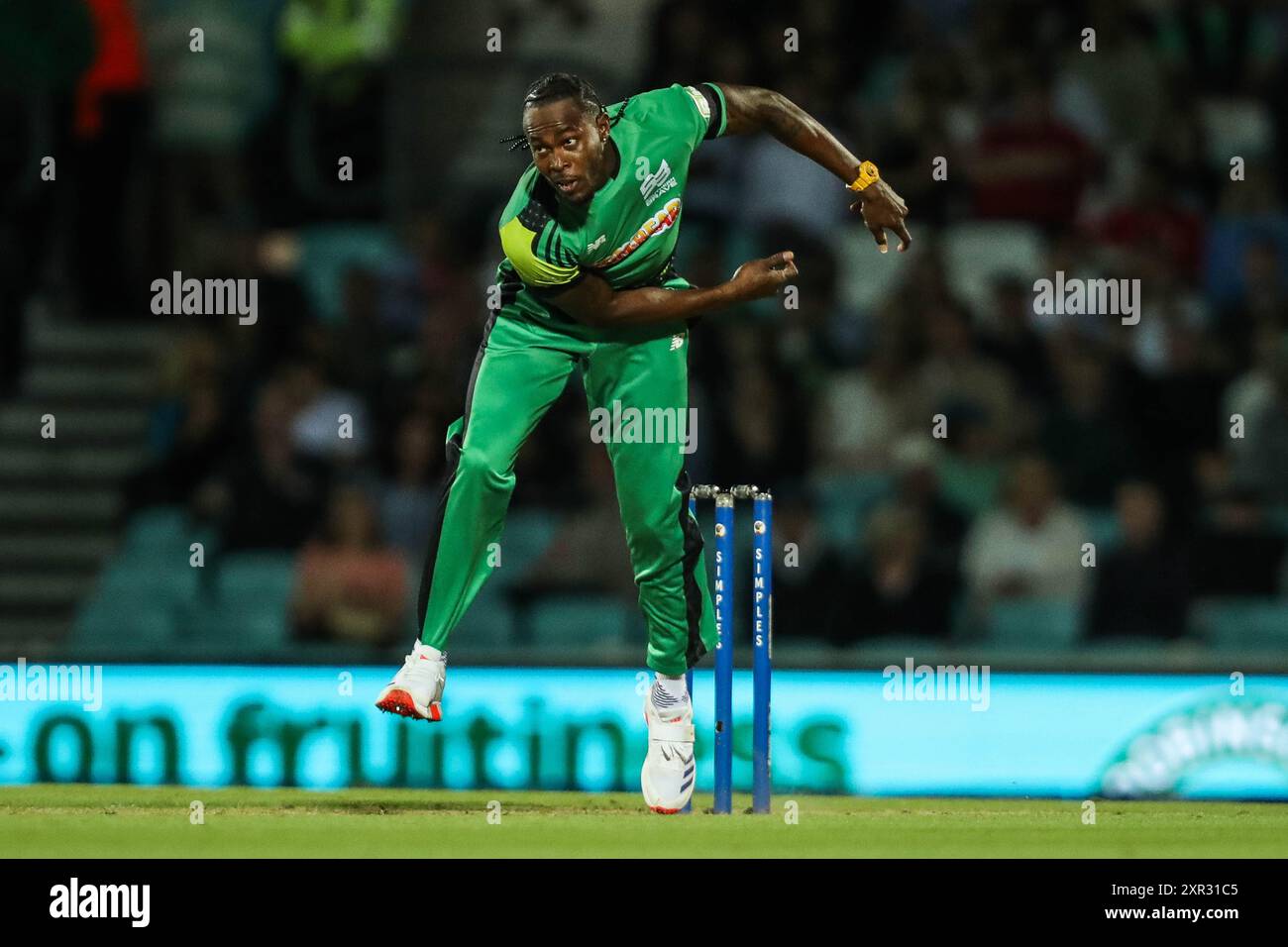 Jofra Archer of Southern Brave bowls during the The Hundred match Oval ...