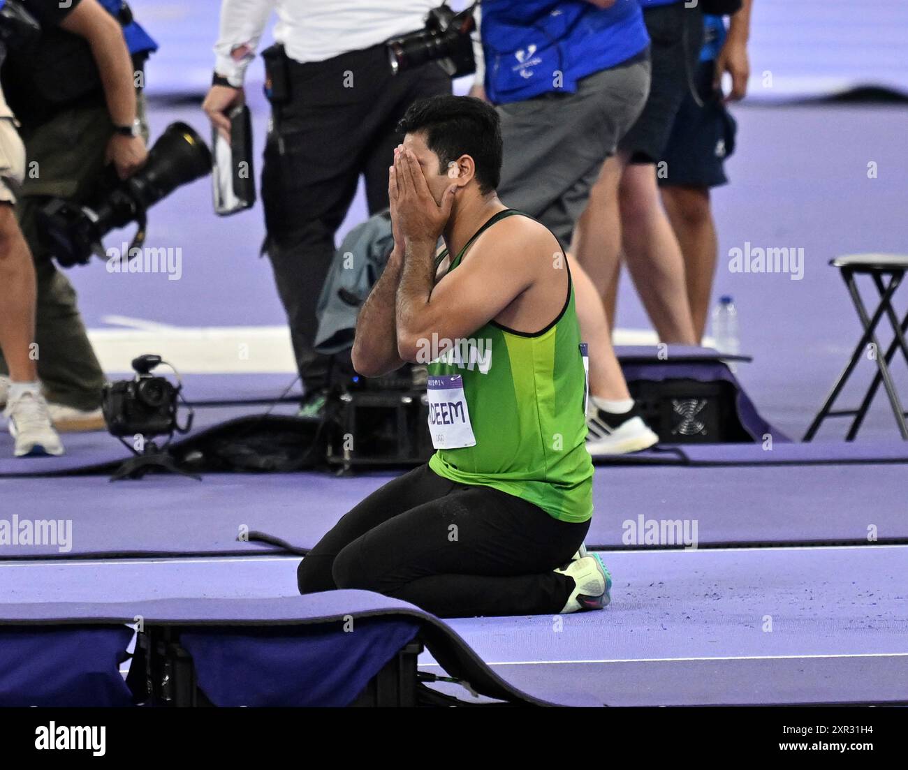 NADEEM Arshad of Pakistan reacts after winning the men's athletics ...