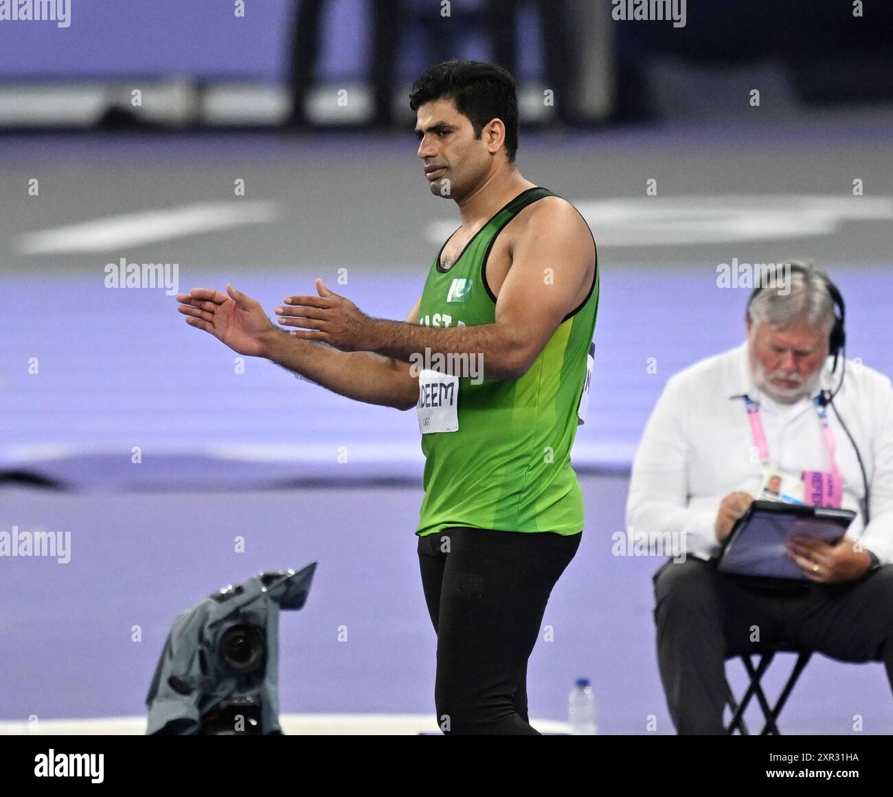 NADEEM Arshad of Pakistan reacts after winning the men's athletics ...