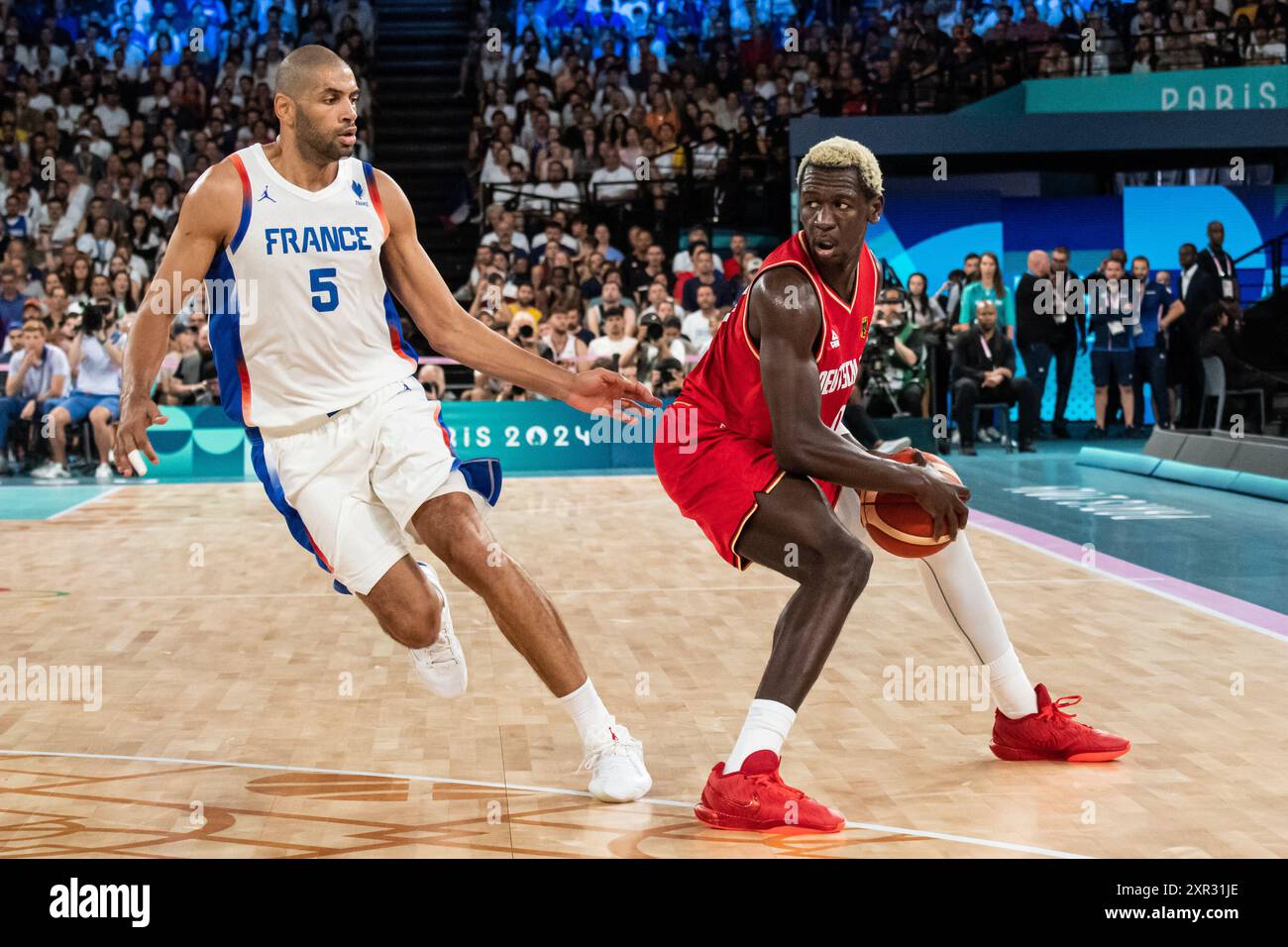 Nicolas Batum ( 5 - France) and Isaac Bonga ( 0 - Germany), Basketball ...