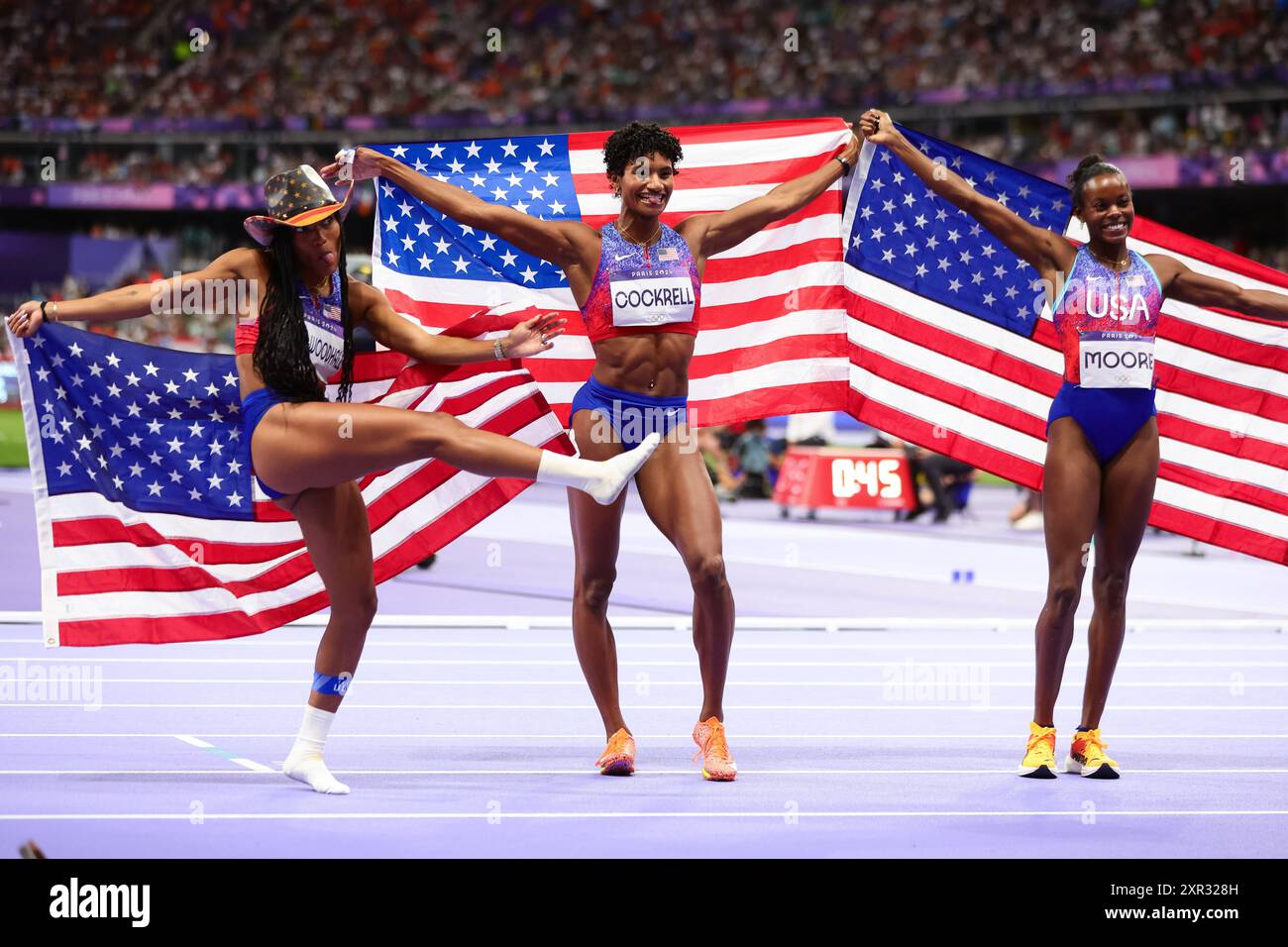 Paris, France, 8 August, 2024. Tara Davis-Woodhall of USA celebrates ...