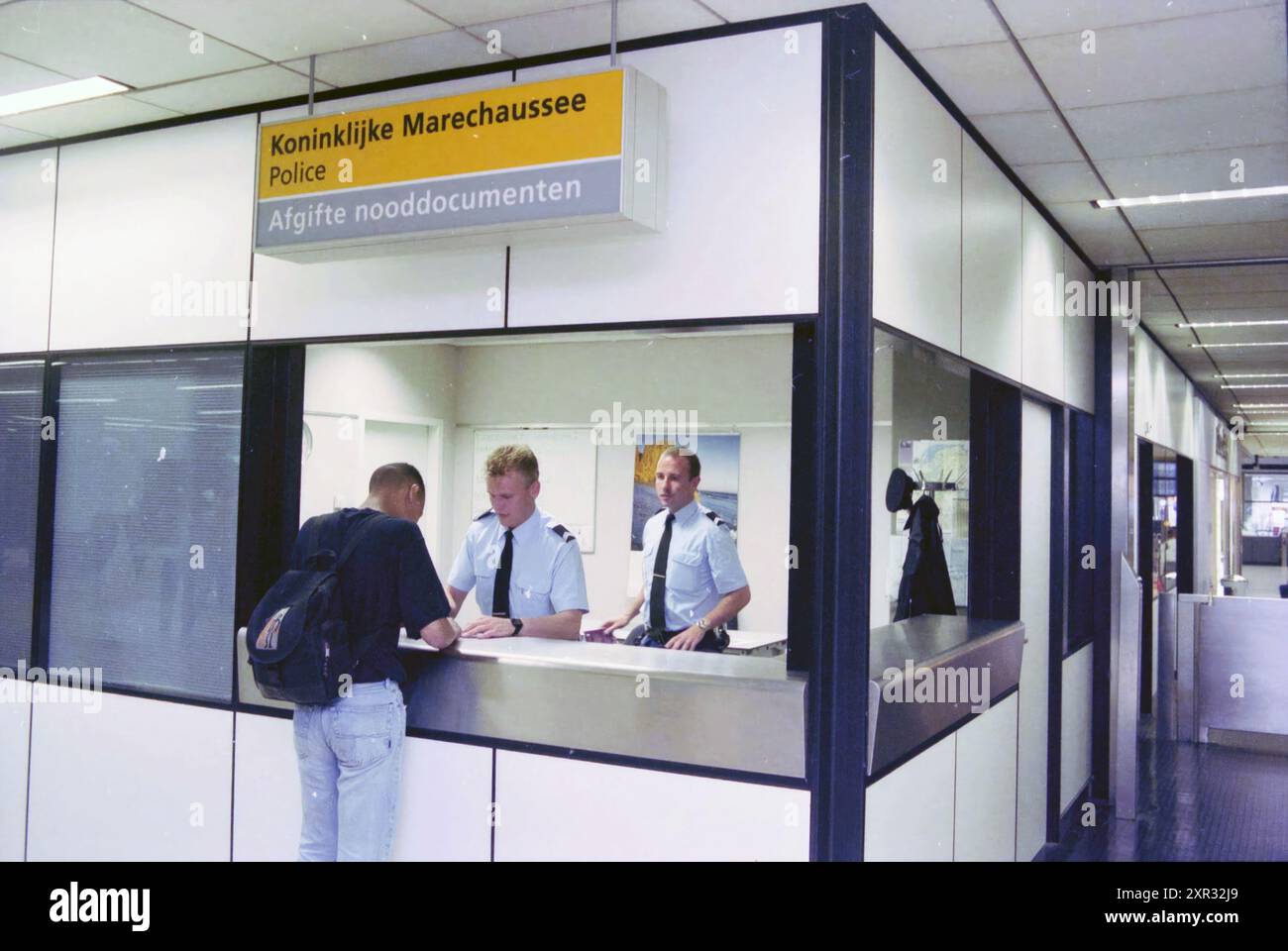 Counter of the Royal Military Police at Schiphol for the issuance of ...