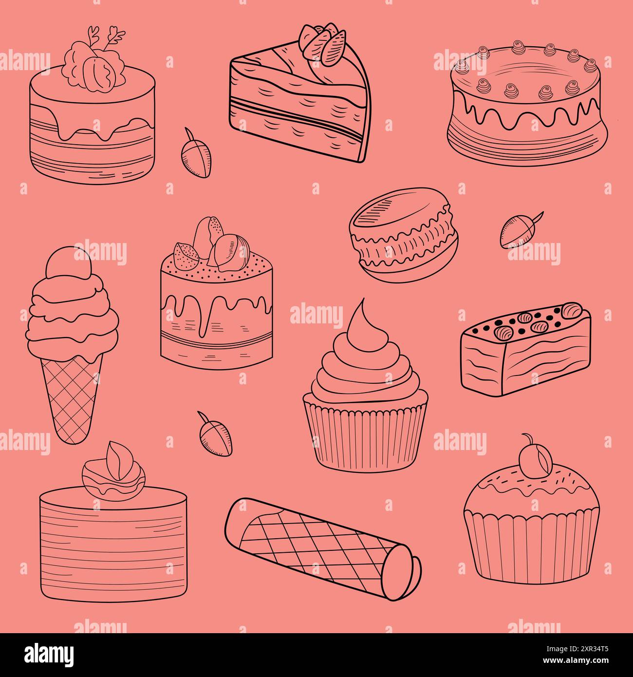 Illustration of different types of sweets in doodle style Stock Vector ...