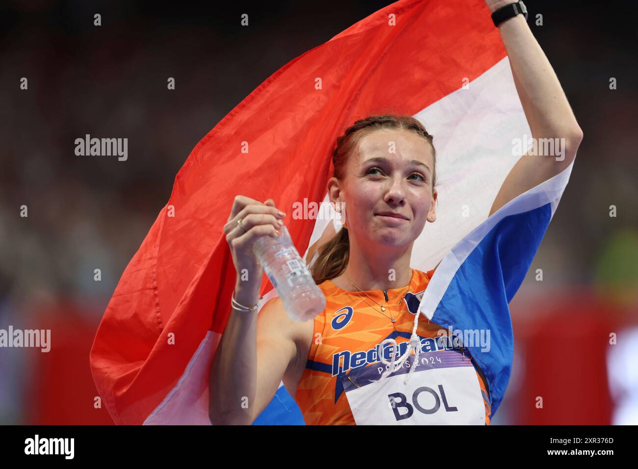 BOL Femke of Netherlands reacts after the women's athletics 400m hurdles final of the Paris ...