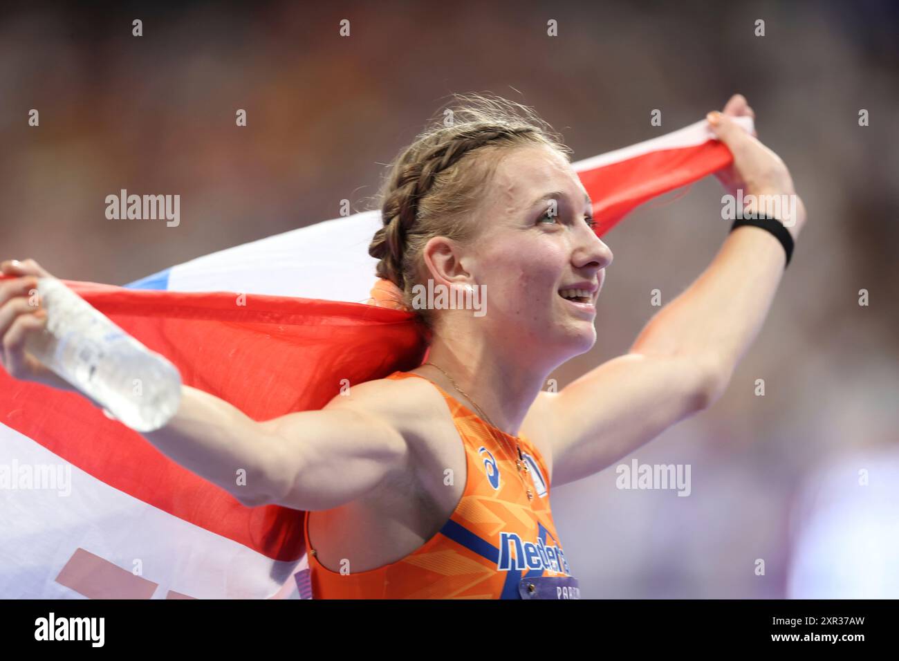BOL Femke of Netherlands reacts after the women's athletics 400m hurdles final of the Paris ...