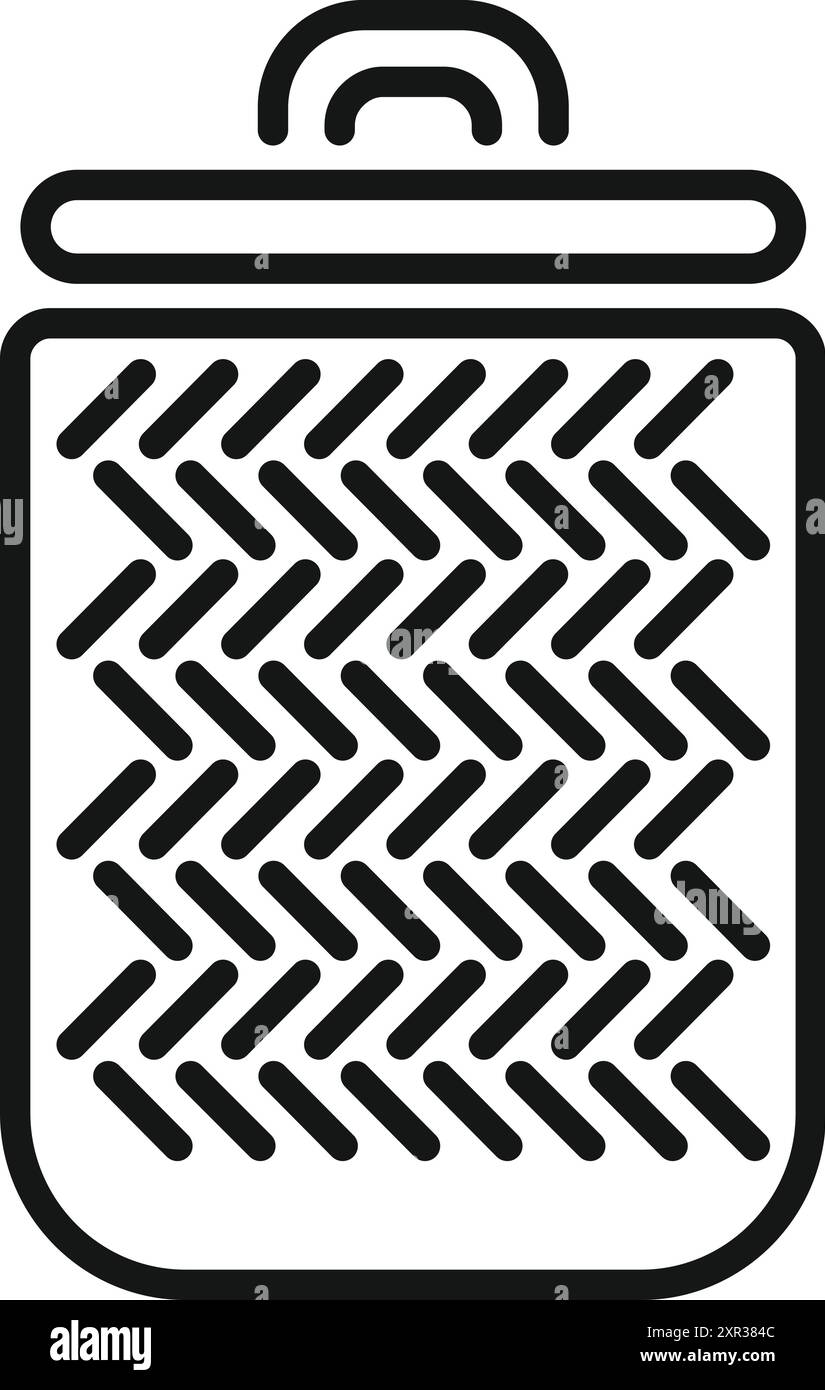 Simple black and white wicker trash bin icon with a pattern ...