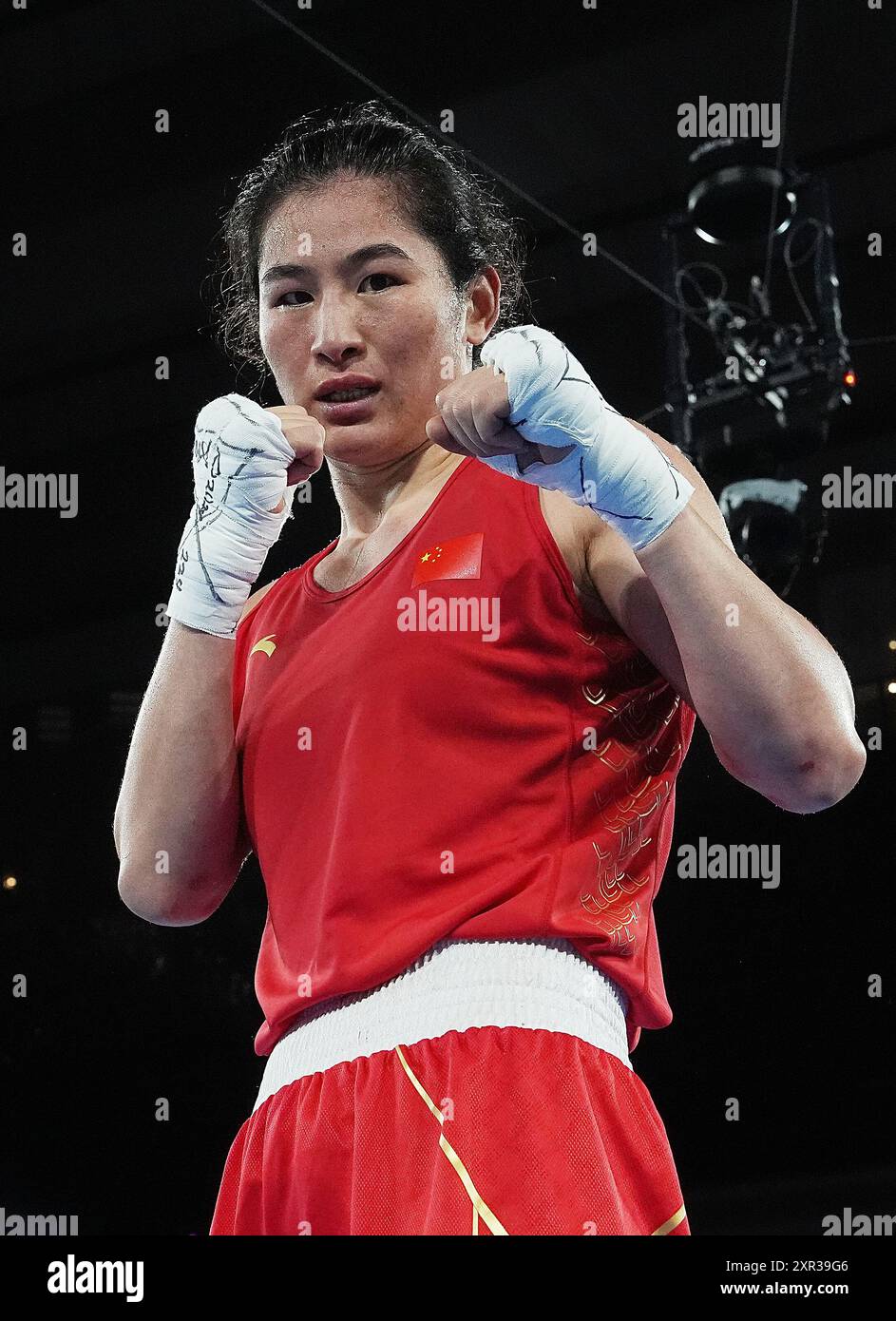 Paris, France. 8th Aug, 2024. Li Qian of China poses after defeating ...